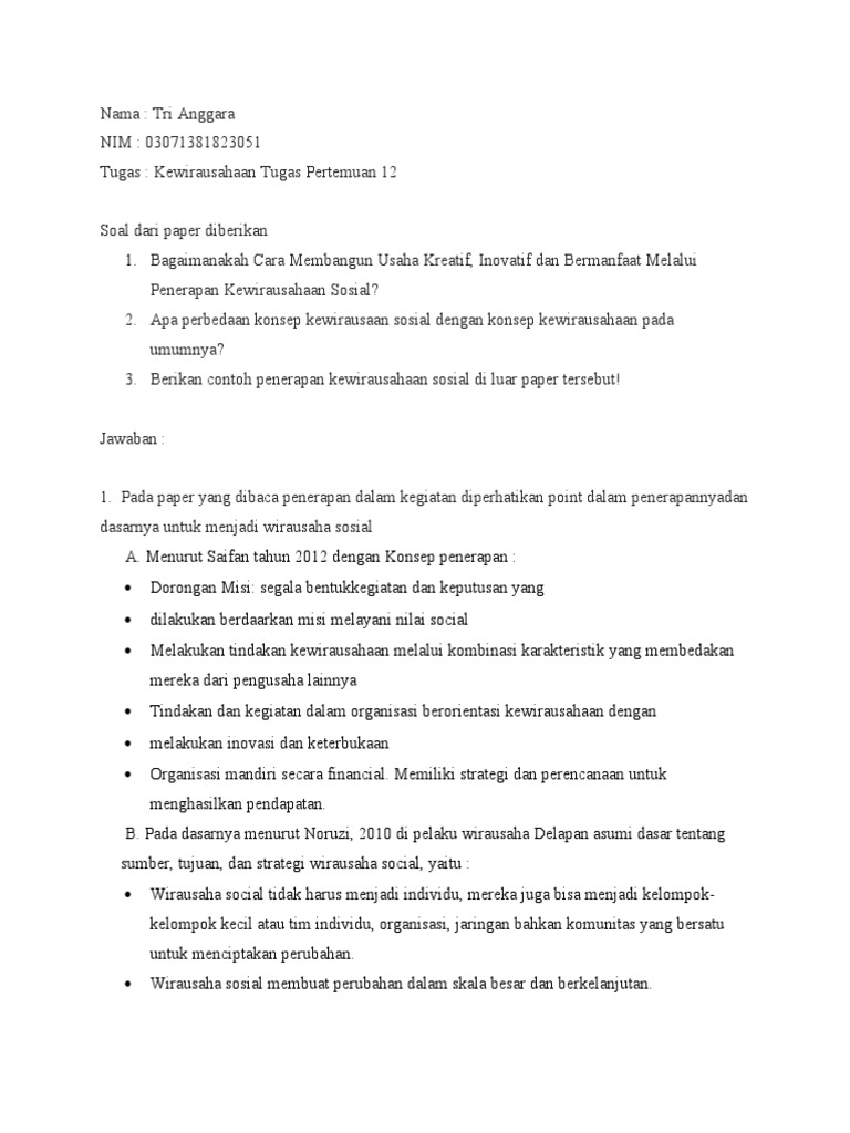 Tugas 12 Kewirausahaan | PDF