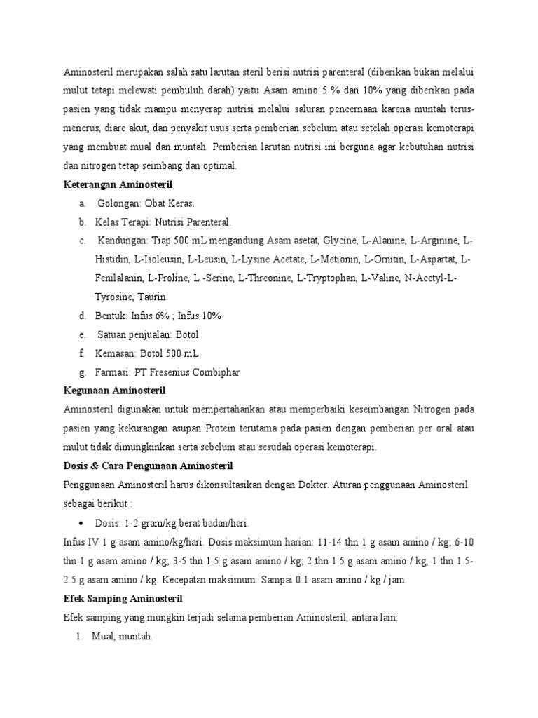Aminosteril: Nutrisi Parenteral untuk Pasien dengan Gangguan Pencernaan ...