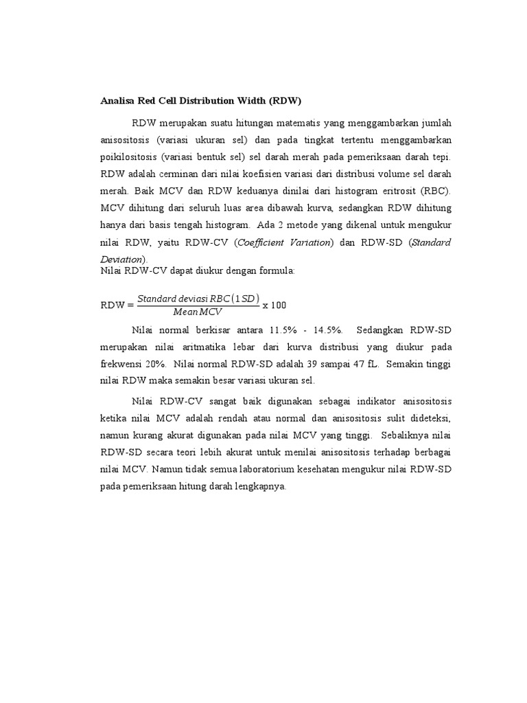 Analisa RDW, MCV, MCH, MCHC, MPV, PDW | PDF