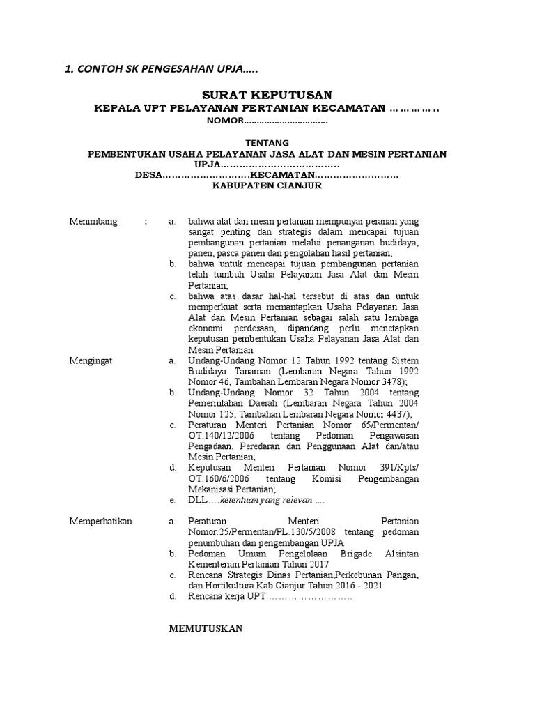 Contoh SK PENGESAHAN UPJA | PDF