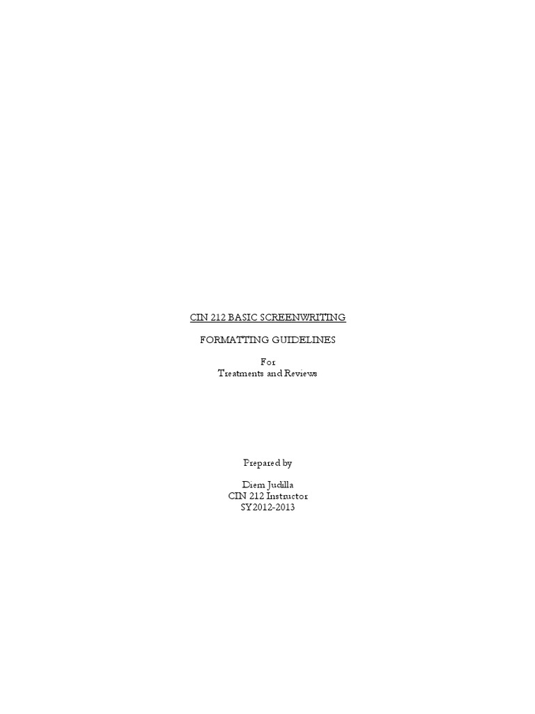 CNM 2103 - Primer of Screenplay Treatment Format | PDF | Screenplay ...