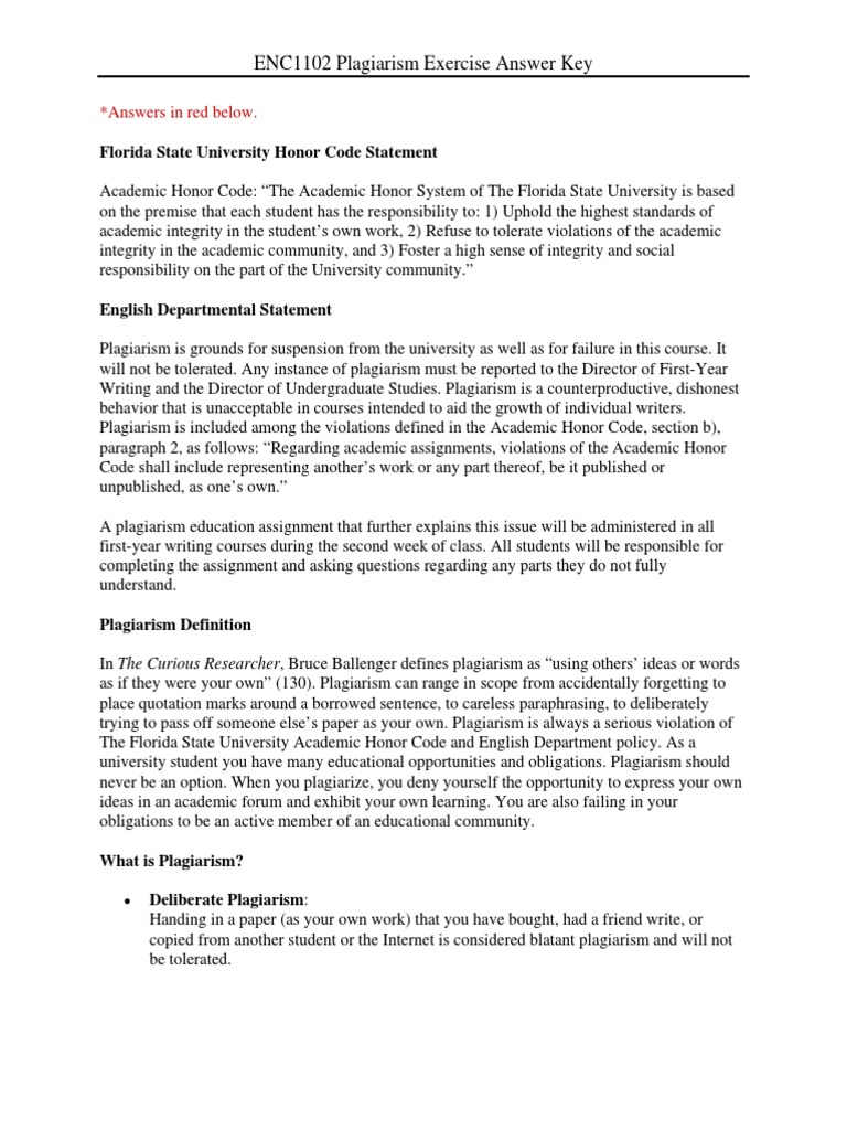 Identifying Plagiarism Exercise Answer Key | PDF | Plagiarism | Citation