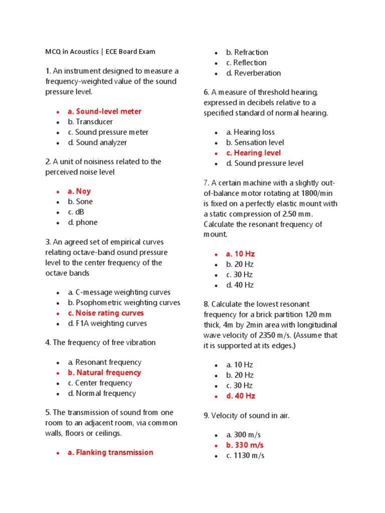 MCQ - Acoustics | PDF | Sound | Microphone