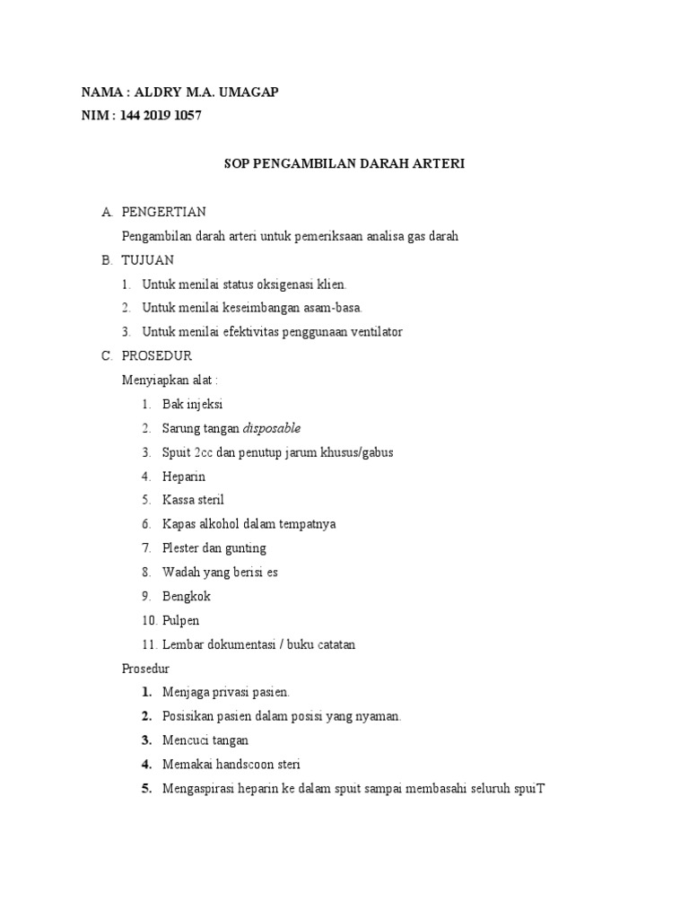 Sop Pengambilan Darah Vena & Agd | PDF | Sains & Matematika