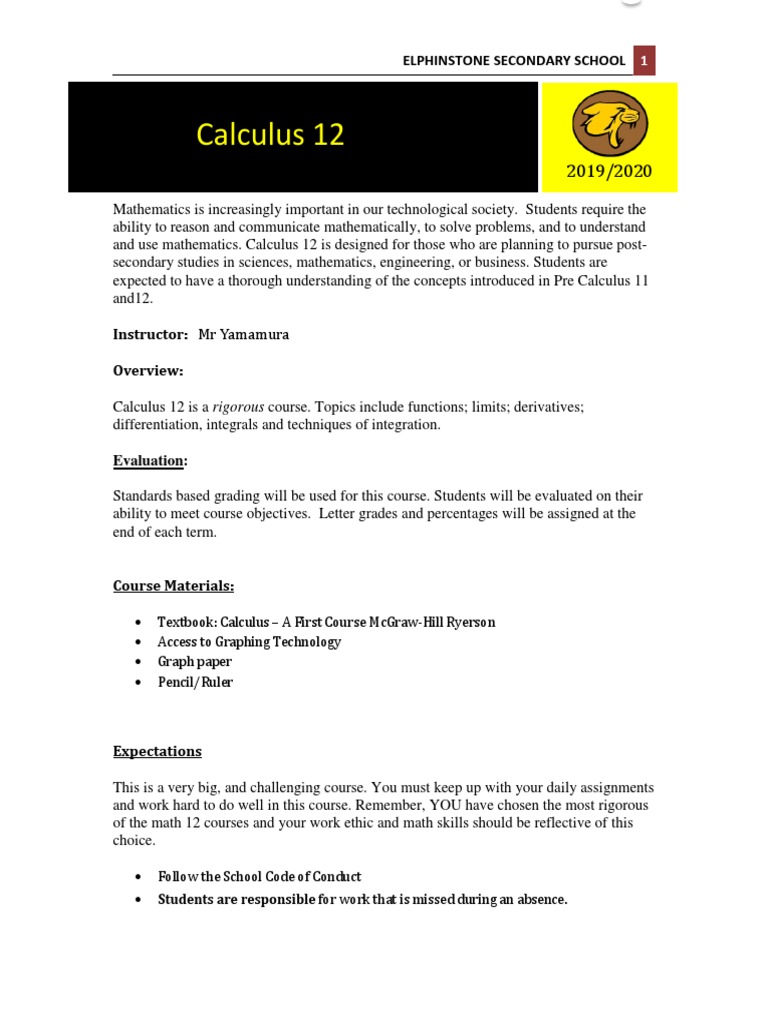 Calculus 12 Course Outline | Download Free PDF | Calculus | Derivative