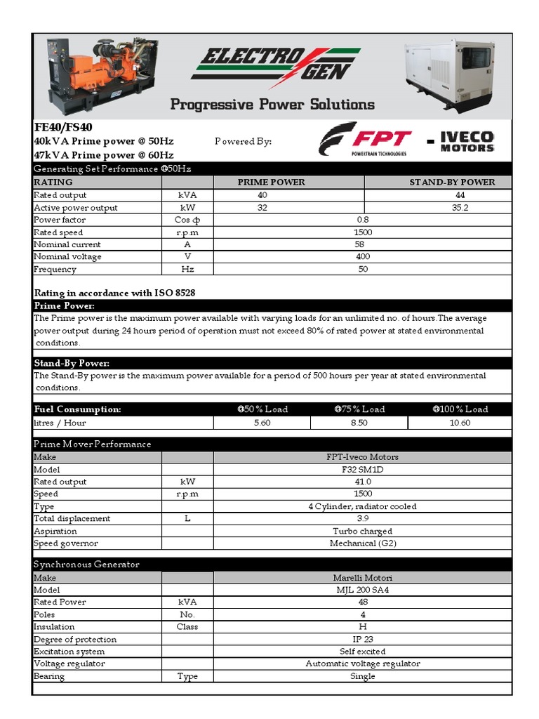 40 kVA Specification Sheet | PDF | Power (Physics) | Mechanical Engineering