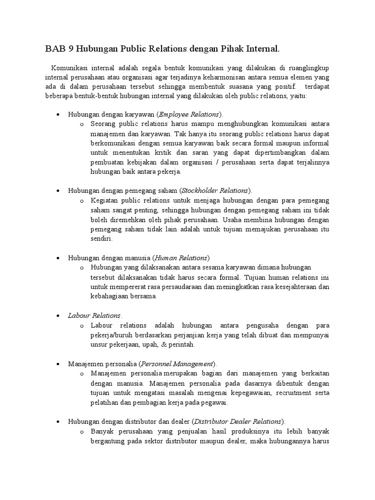 Hubungan PR Internal Dan Eksternal | PDF | Karier & Perkembangan | Bisnis