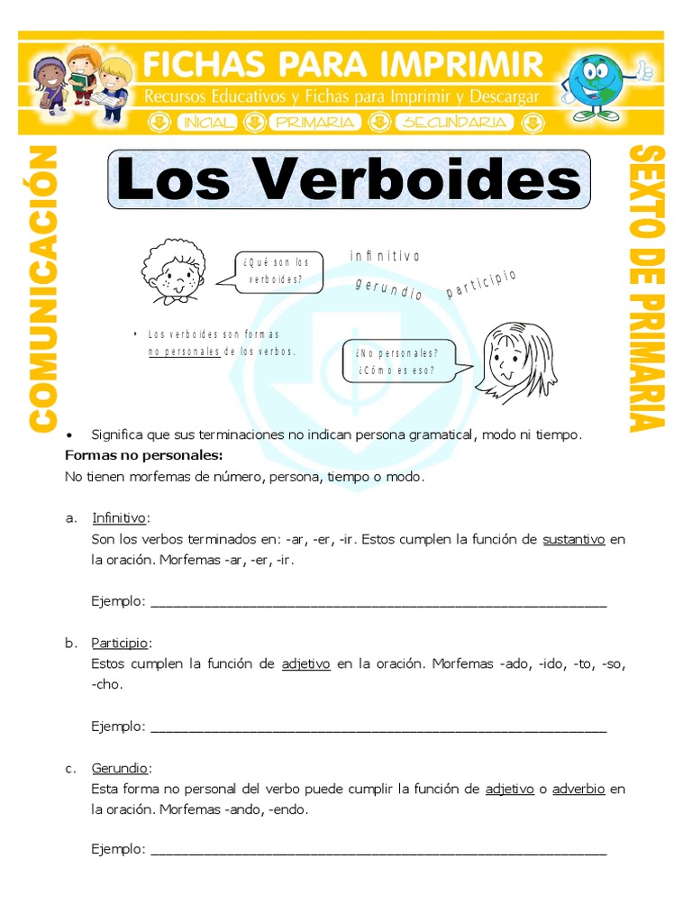 Ejercicios de Verboides para Primaria | PDF | Conjugación gramatical ...
