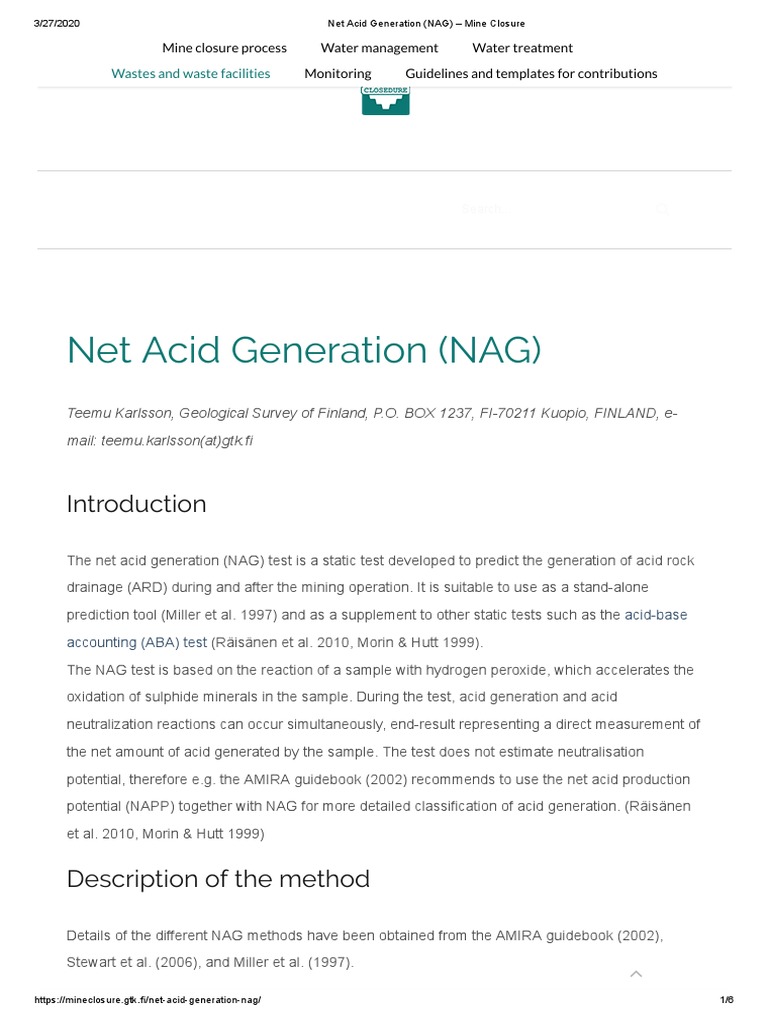 Net Acid Generation (NAG) - Mine Closure | PDF | Hydrogen Peroxide | Ph