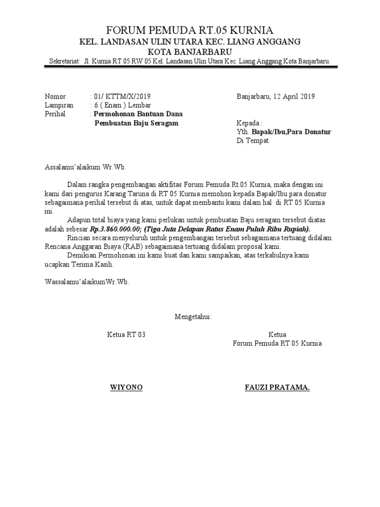 Proposal Pengolahan Seragam RT 05 | PDF