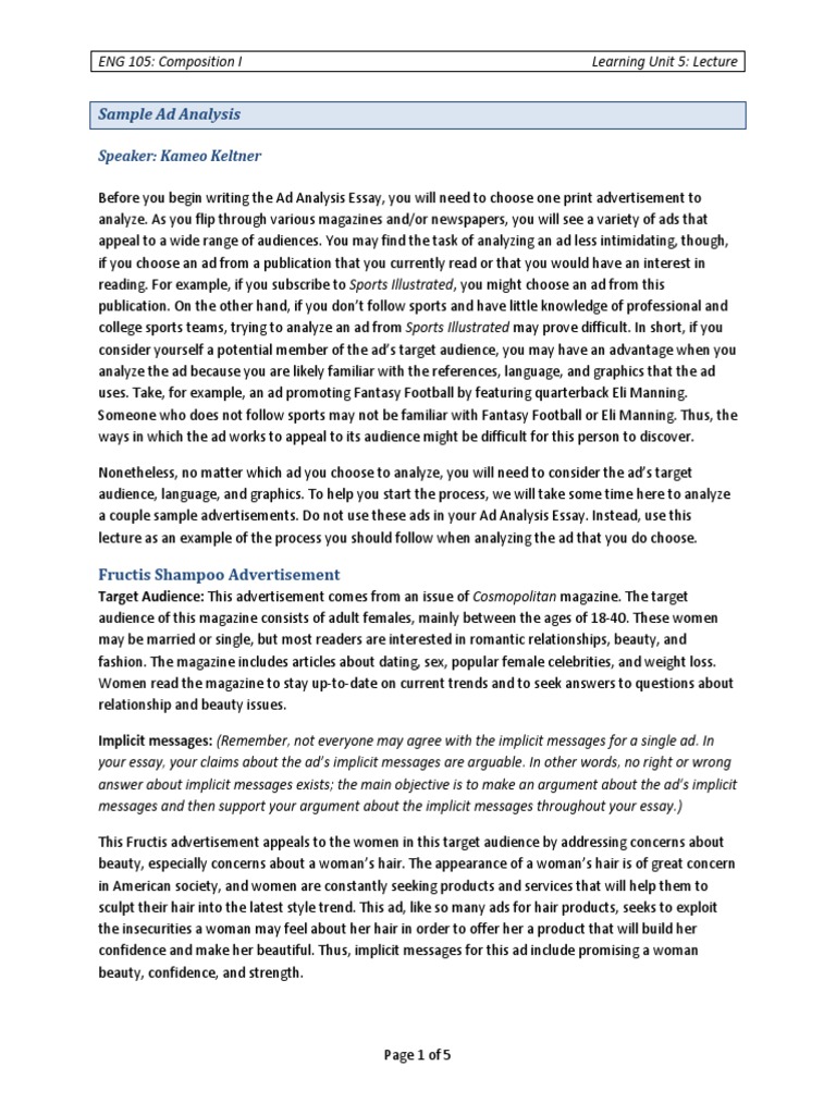 Lu05 Ad Analysis | PDF | Essays | Beauty