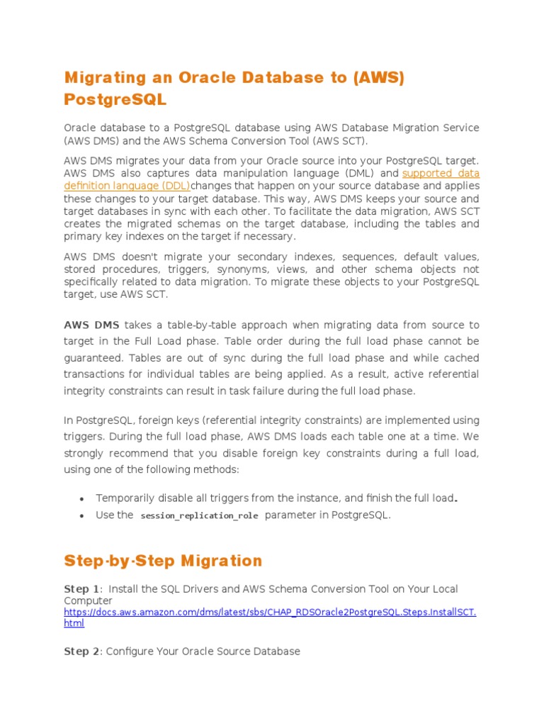 Migrating An Oracle Database To AWS | PDF | Postgre Sql | Replication ...