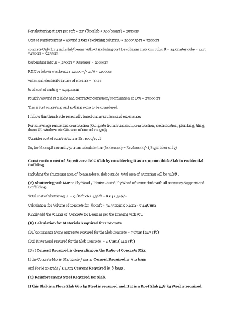 Civil Estimate | PDF | Concrete | Civil Engineering
