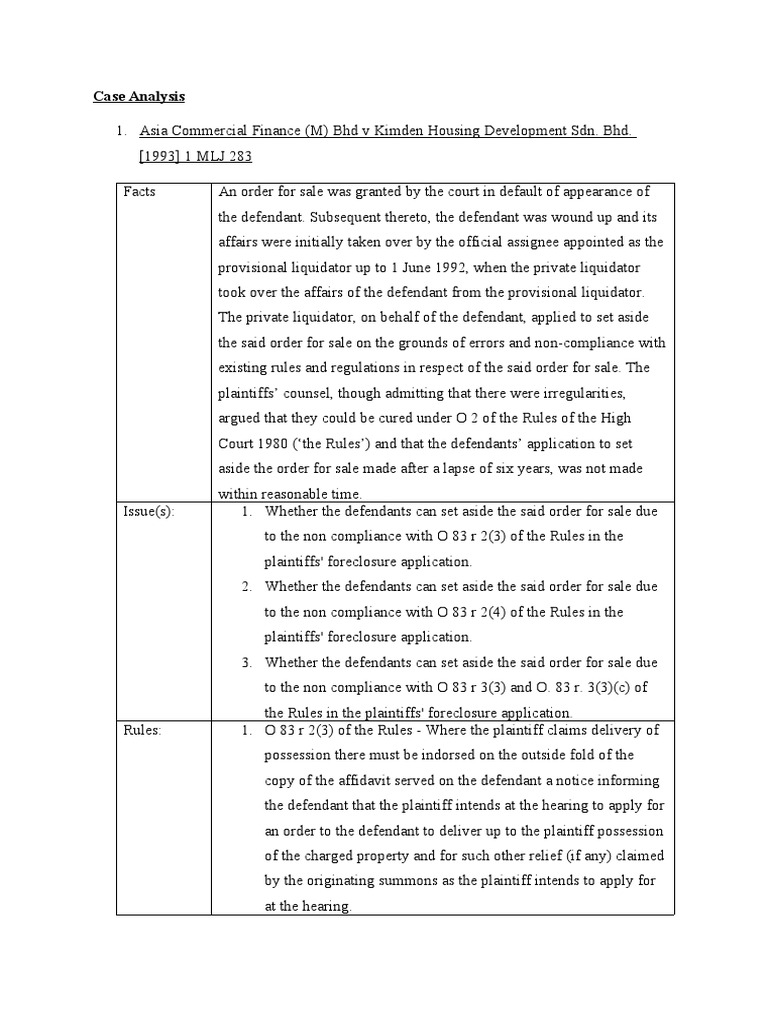 Case Law Analysis: Foreclosure Issues | PDF | Summons | Judgment (Law)