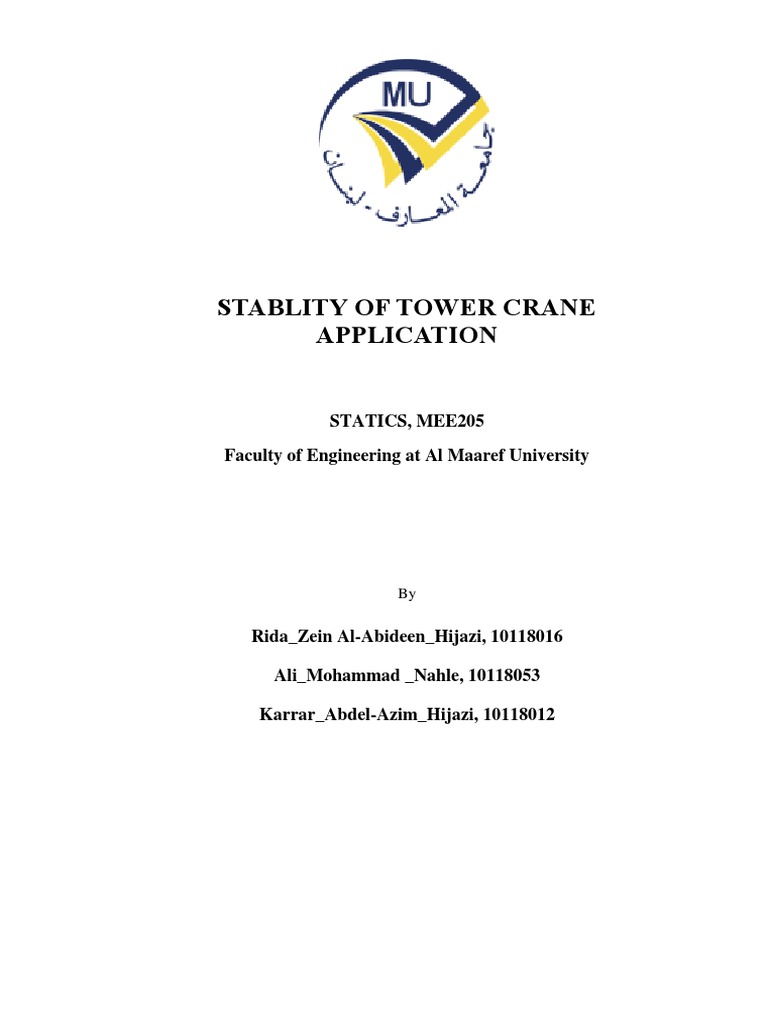 Stability Analysis of Tower Cranes: A Case Study of Static Load Calculations | PDF | Crane ...