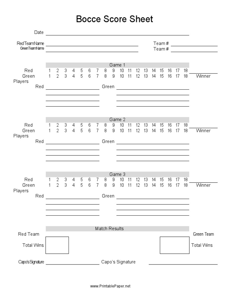 Bocce Score Sheet | PDF