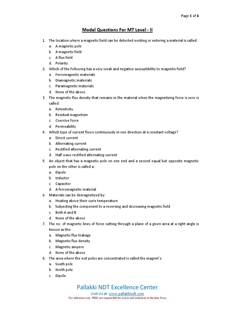 ASNT Magnetic Particle Testing Level - II Questions and Answers | PDF ...