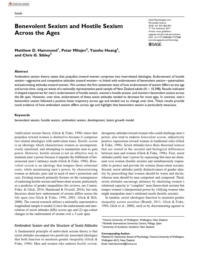Benevolent Sexism And Hostile Sexism Across The Ages Pdf Download