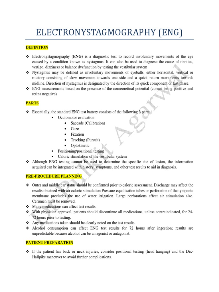 Electronystagmography (ENG) | PDF | Vertigo | Nervous System