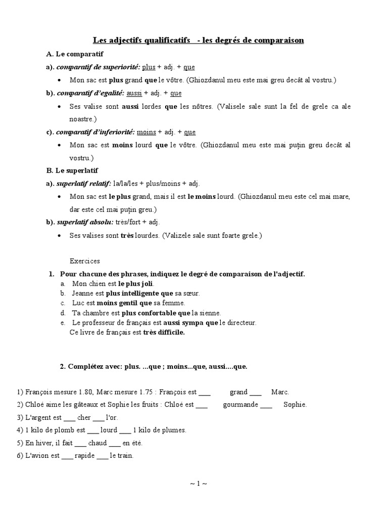 Comparaison et superlatifs des adjectifs | PDF