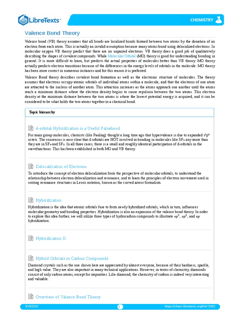 Valence Bond Theory PDF | PDF | Chemical Bond | Covalent Bond
