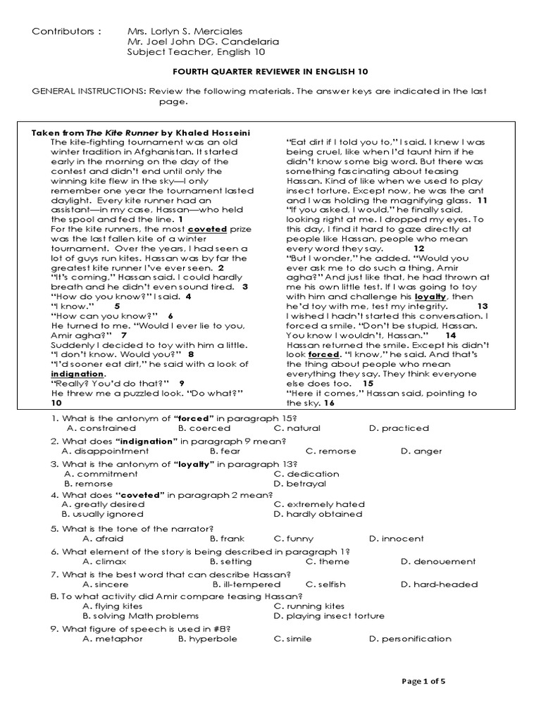 Fourth Quarter Reviewer in English 10 PDF | PDF | Language Arts ...