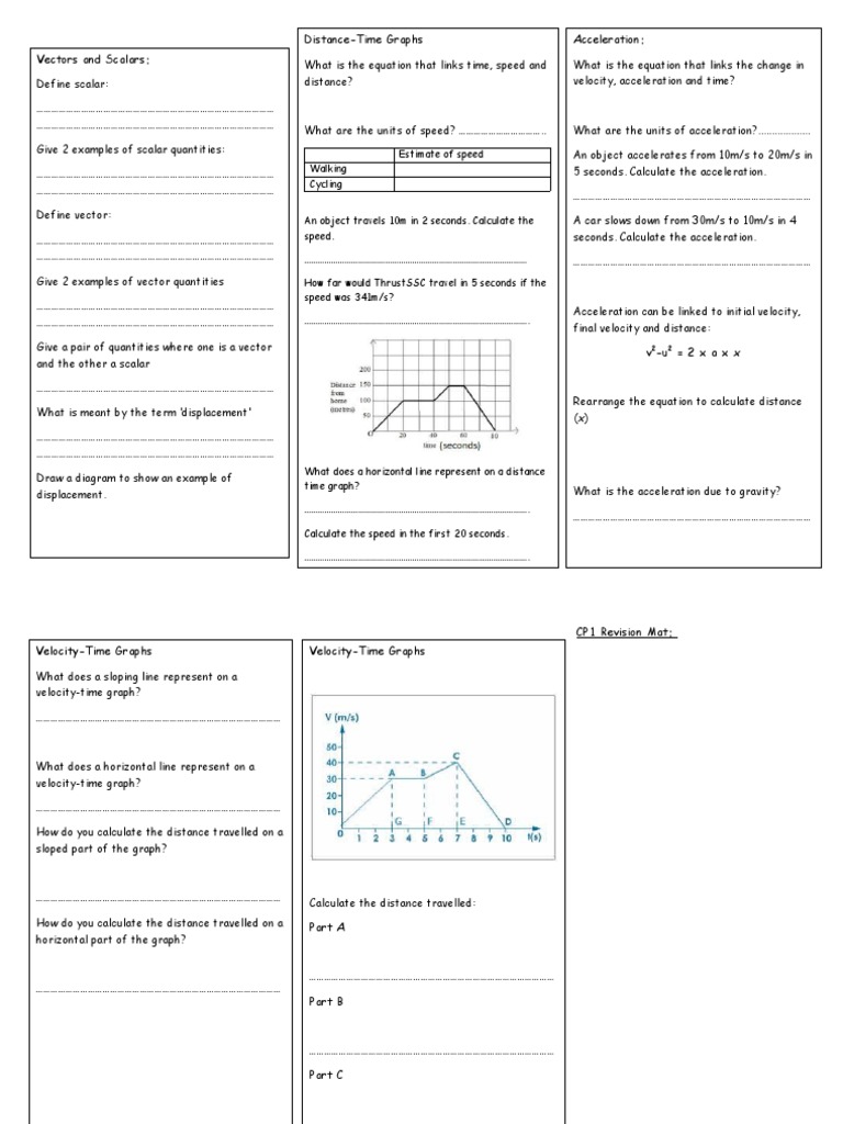Cp1 Revision Mat Pdf Speed Velocity