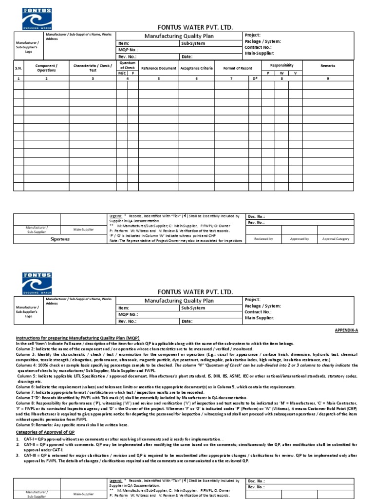 Manufacturing Quality Plan Guidelines | PDF | Engineering
