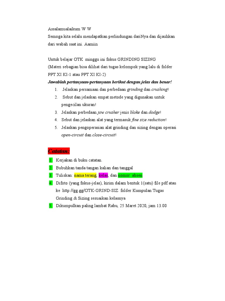 Latihan Soal Grinding Sizing | PDF