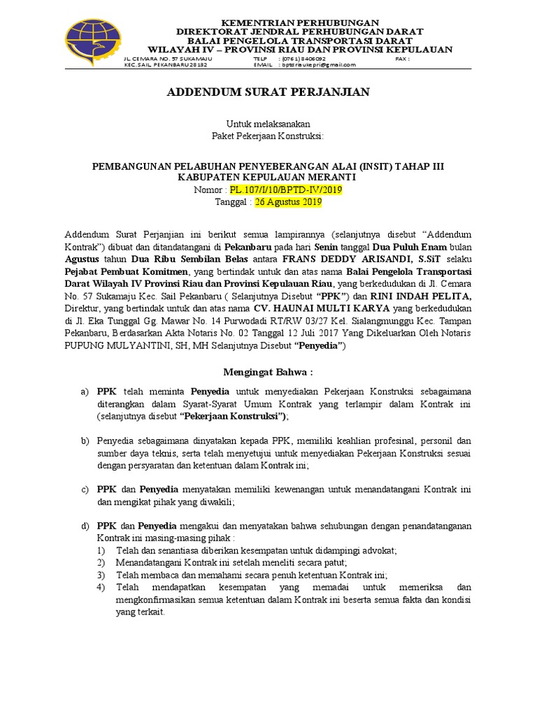 Addendum Surat Perjanjian | PDF | Hukum