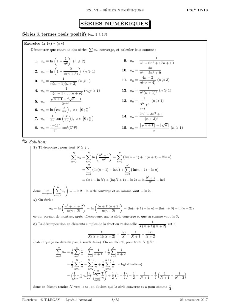 Exos Series Numeriques Aveccorrige PDF | PDF | Série (mathématiques ...