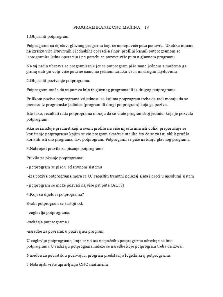 Programiranje CNC Masina Iv PDF | PDF