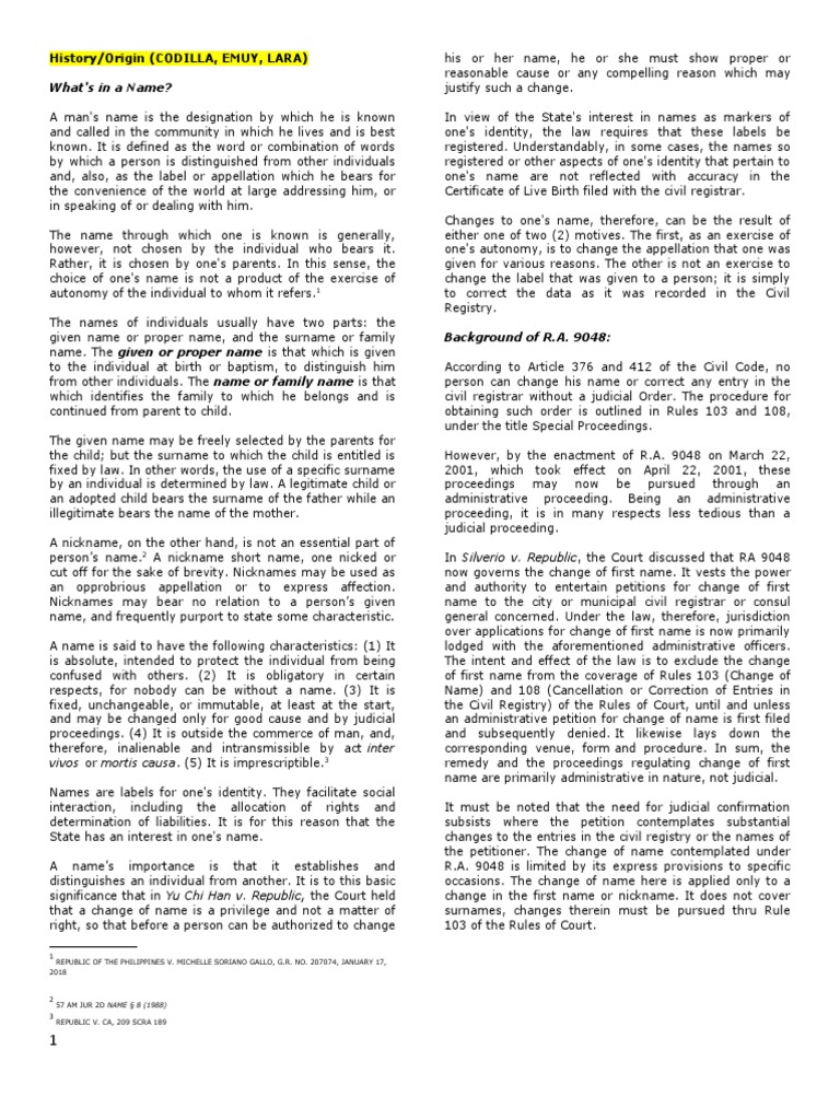 Administrative Change of Name CODILLA (Updated) | PDF | Jurisdiction | Birth Certificate