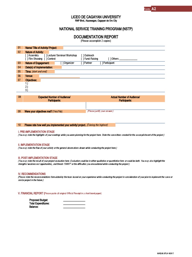 Form A2 NSTP Documentation Report | PDF | Economies | Business