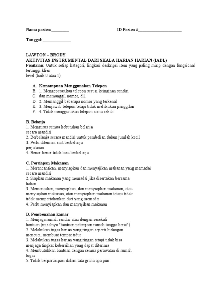 Penilaian Skala IADL Lawton-Brody | PDF
