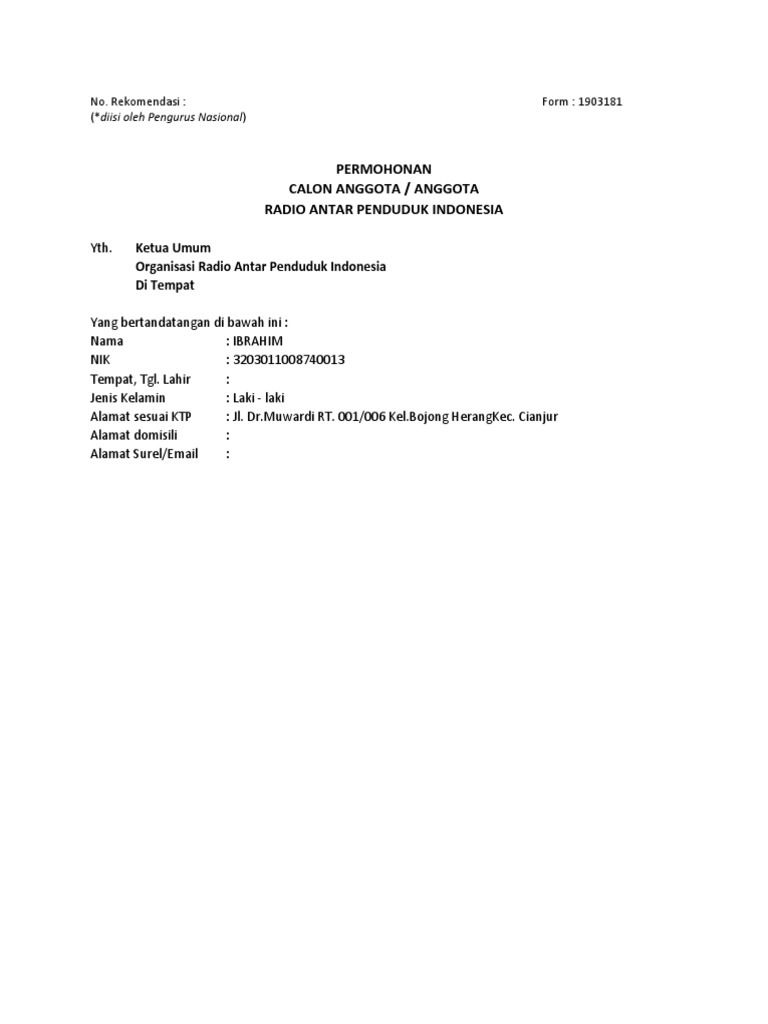 Permohonan Anggota RAPI | PDF