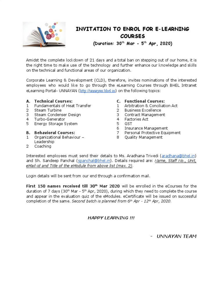 Invitation For E-Learning Courses | PDF