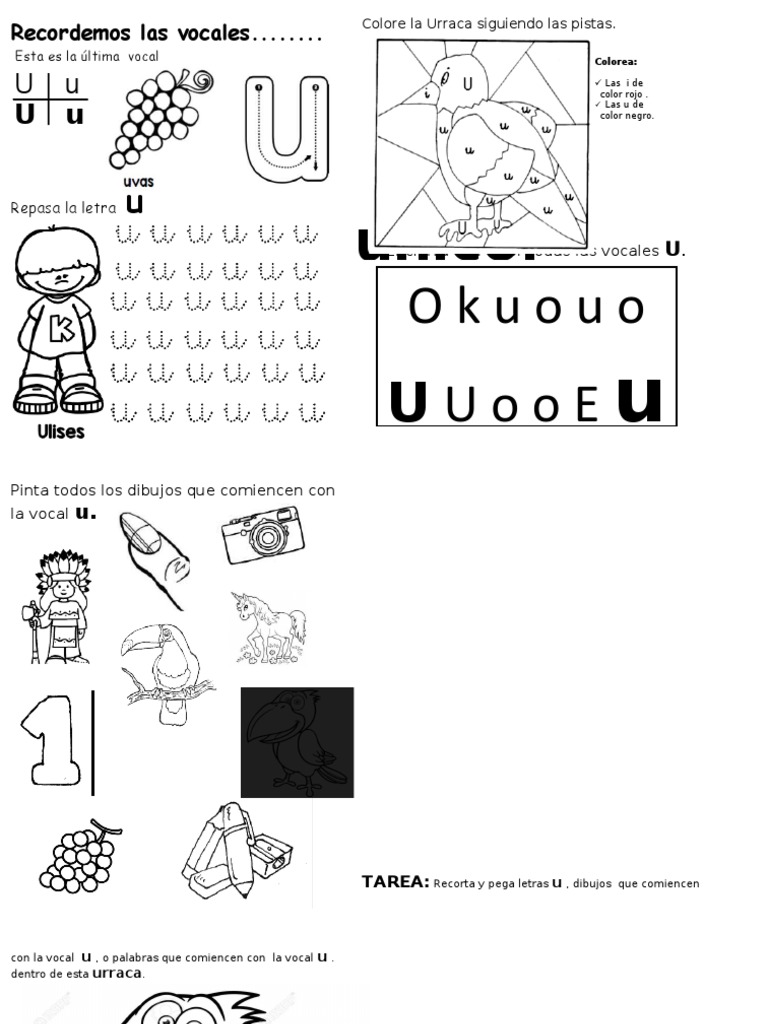 Actividades de Dibujo con la Vocal U | PDF