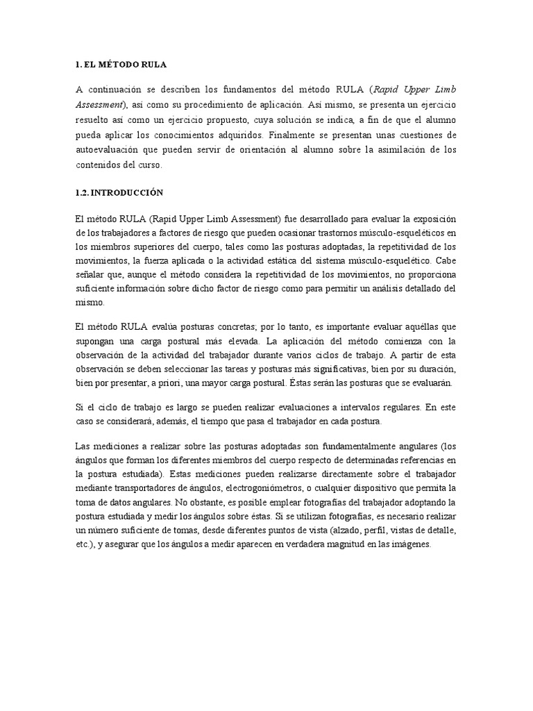 RULA | PDF | Medición | Factores humanos y ergonomía