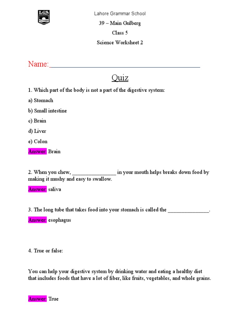 Science Worksheet 2 Class 5 | PDF