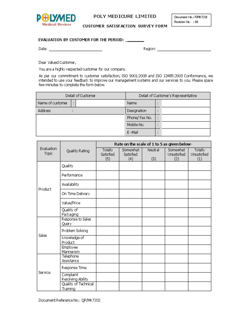 Customer Satisfaction Survey Form | PDF | Customer Satisfaction | Economies