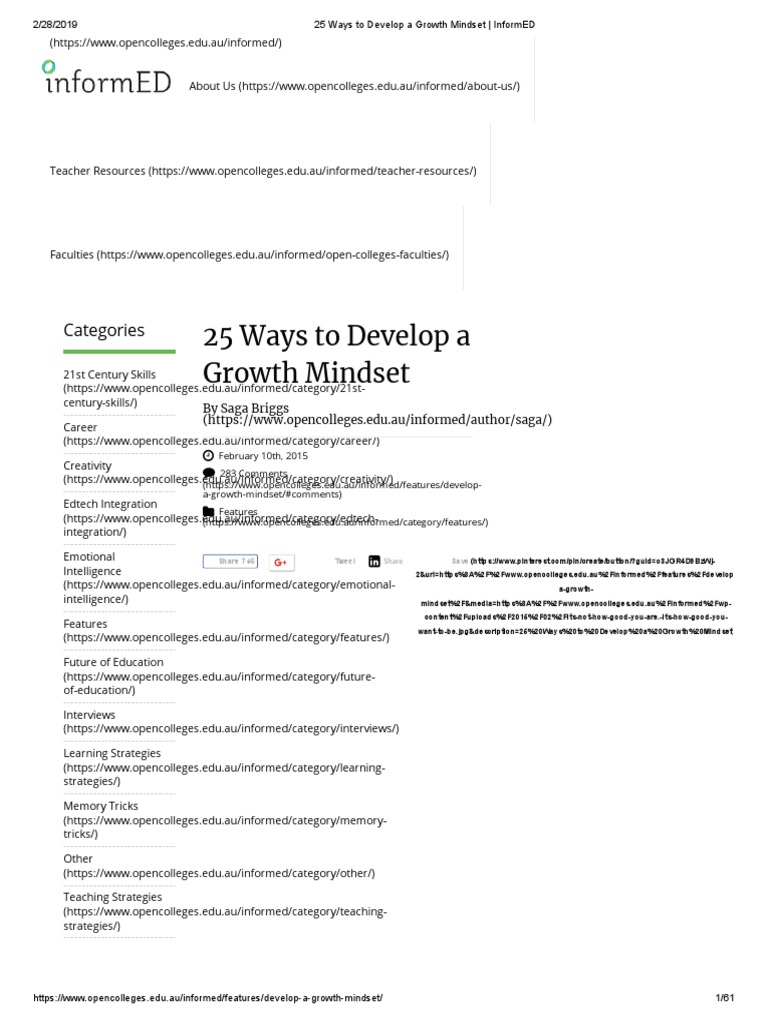 25 Ways To Develop A Growth Mindset - InformED | PDF | Mindset ...