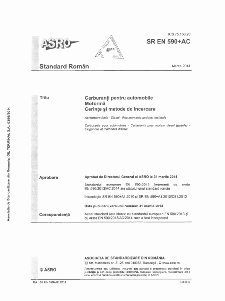 SR EN 590 Romanian Standard | PDF