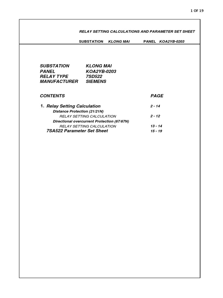 Setting Calculation 7SD522 | PDF | Electrical Substation | Electrical ...