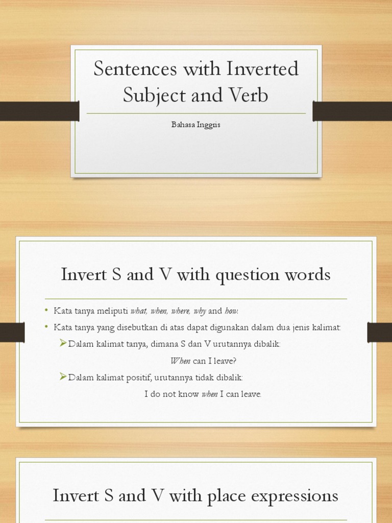 Sentences With Inverted Subject and Verb PDF | PDF