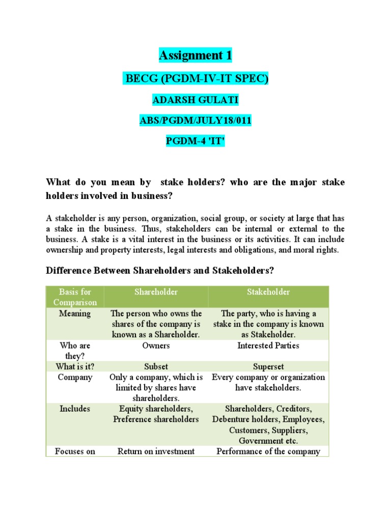 Adarsh Gulati 011 Becg 01 | PDF | Equity (Finance) | Stakeholder (Corporate)