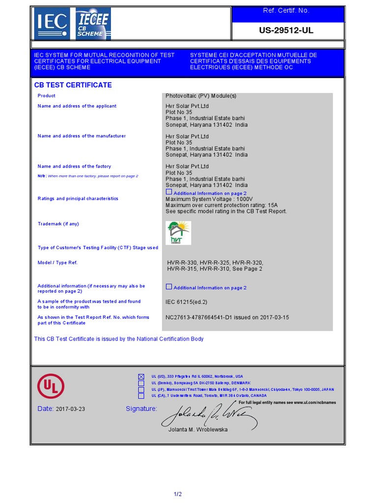 HVR Iec 61215 PDF | Download Free PDF | Solar Power | Alternative Energy