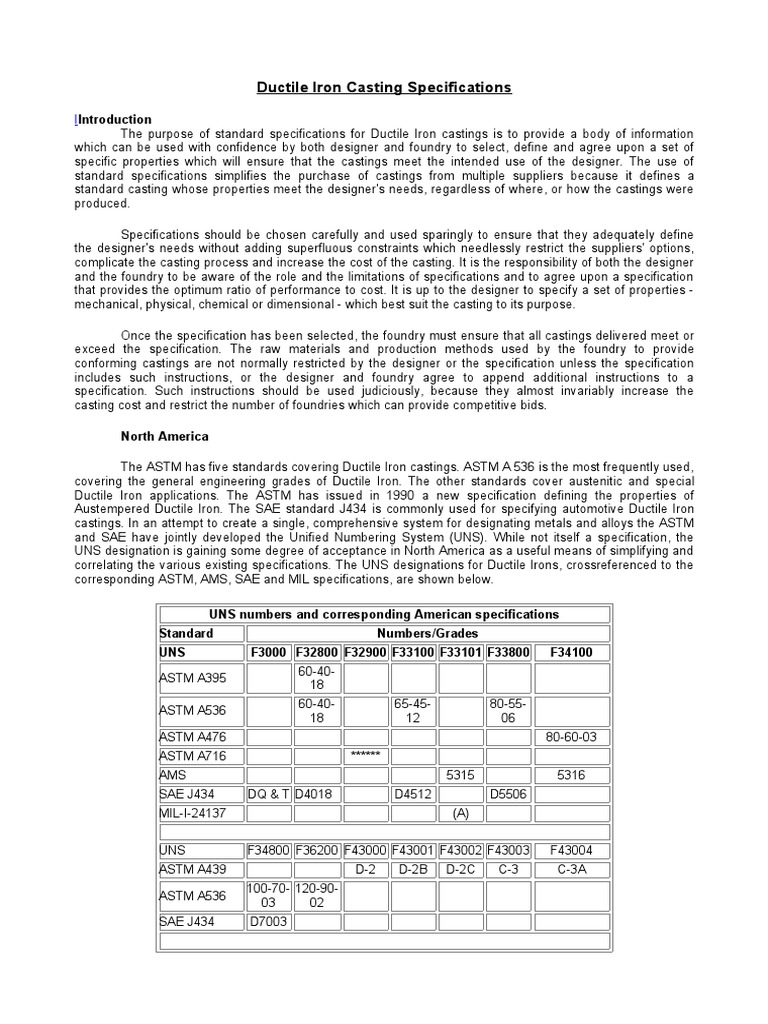 Ductile Iron Casting Standards Overview | PDF | Ultimate Tensile ...