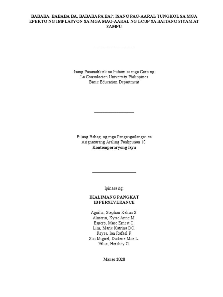 Research-Epekto NG Implasyon Sa Mga Mag-Aaral | PDF