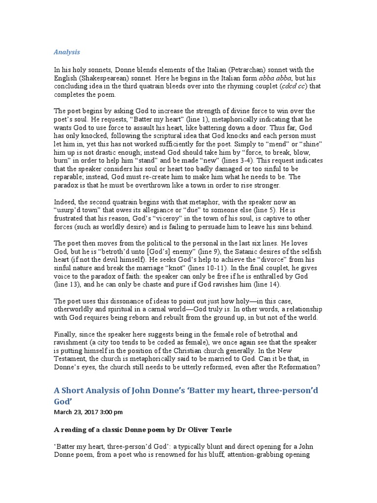 Analysis John Donne | PDF | Sonnets | British Poetry